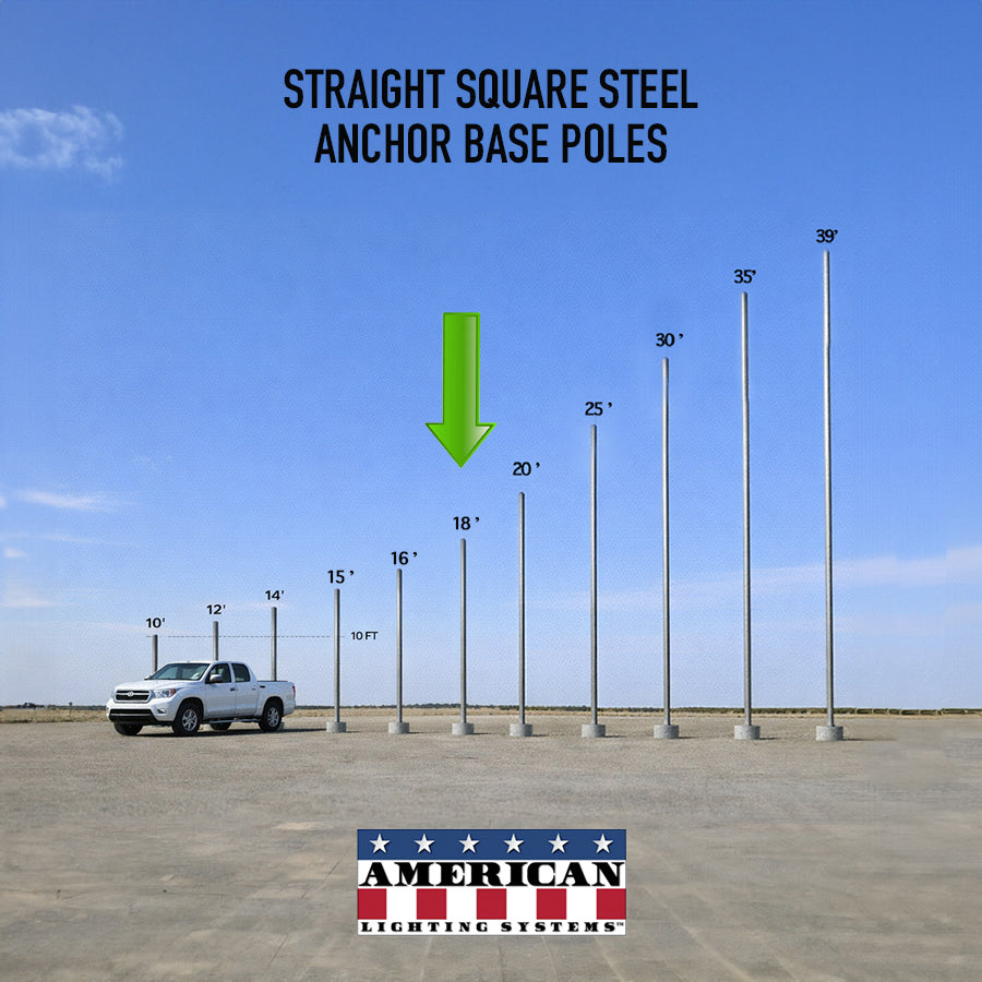 18 Foot Straight Square Steel Anchor Base Commercial Pole 4in 11 Gauge