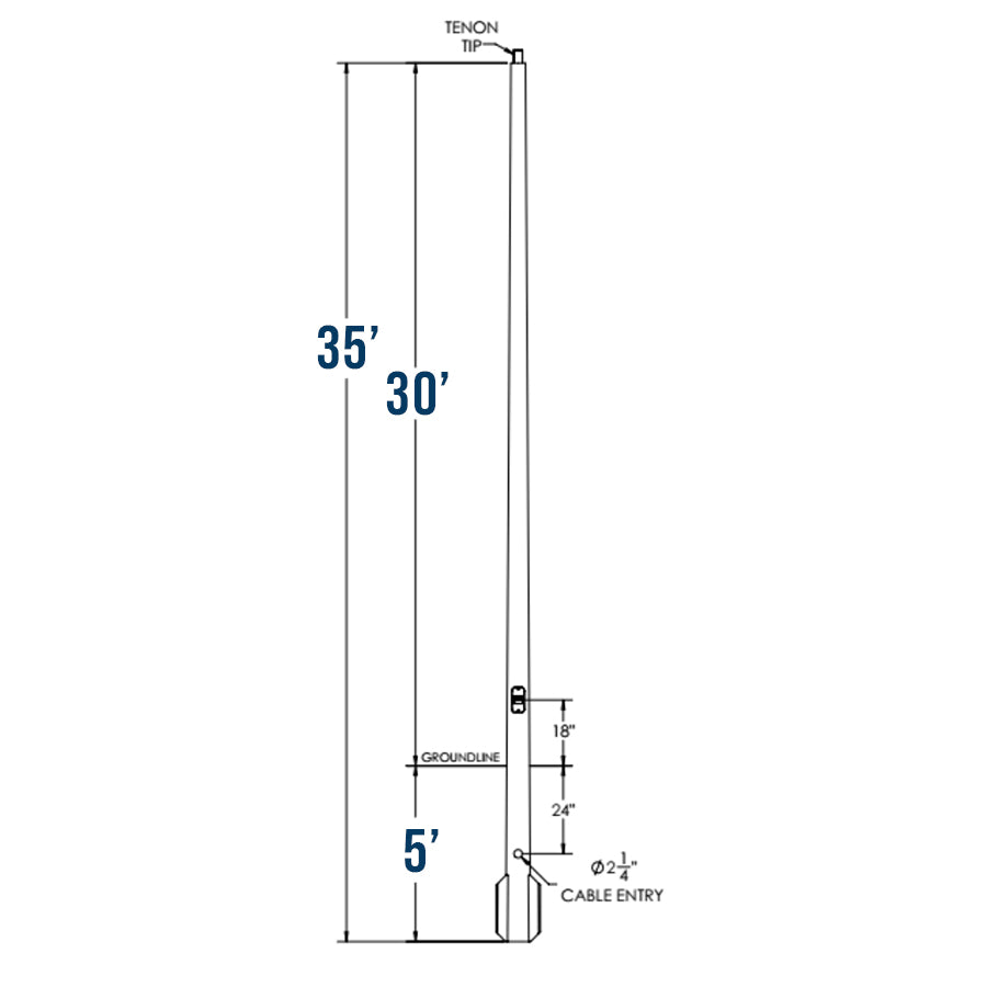 30' Mounting Height Round Tapered Direct Burial Pole
