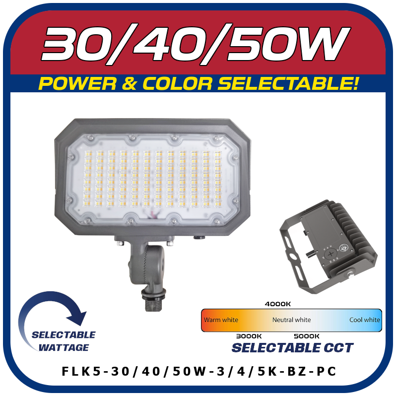 30W / 40W / 50W LED Power & Color Selectable Knuckle Mount Floodlight ...