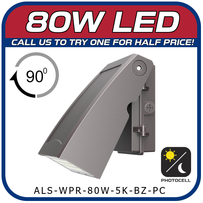 80W LED ARCHITECTURAL SERIES 90° ROATAING WALL PACK W/PHOTOCELL ...
